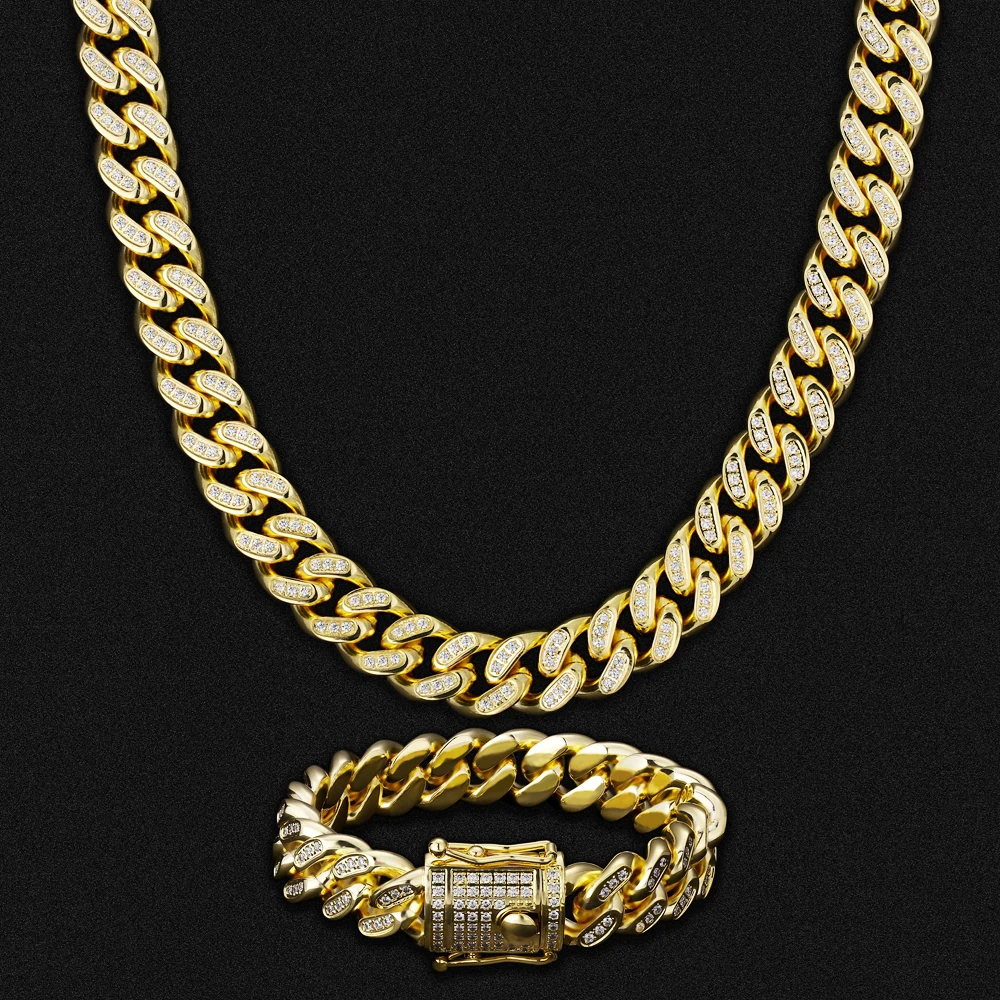 Bling 14k 18k Gold Plated CZ Iced Out Diamond Hip Hop Jewelry