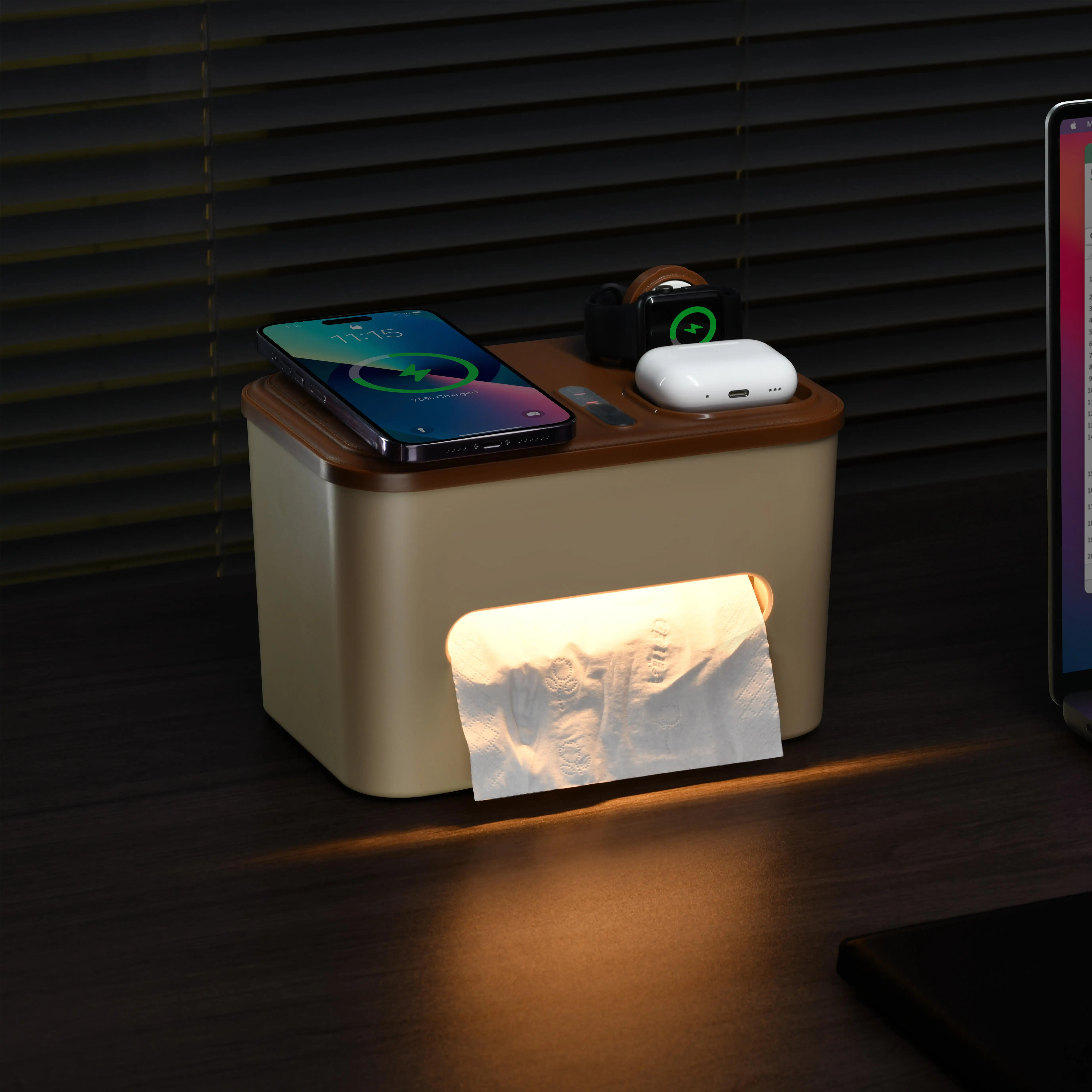 3 In 1 Wireless Charger Tissue Box With Night Light Lamp - Buy ...