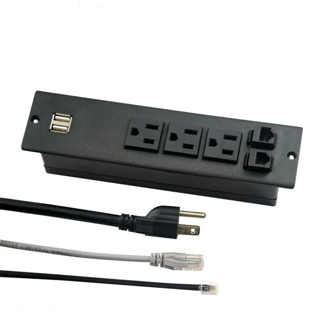 Conference Room Cat-5e Data Table Power Strip Outlet Rj45 Rj11 Ports ...