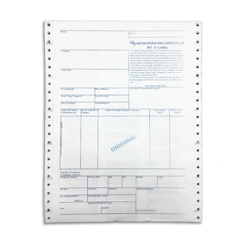 Custom Continuous Papel Ncr Bill Of Landing Sea Waybill Printing With ...