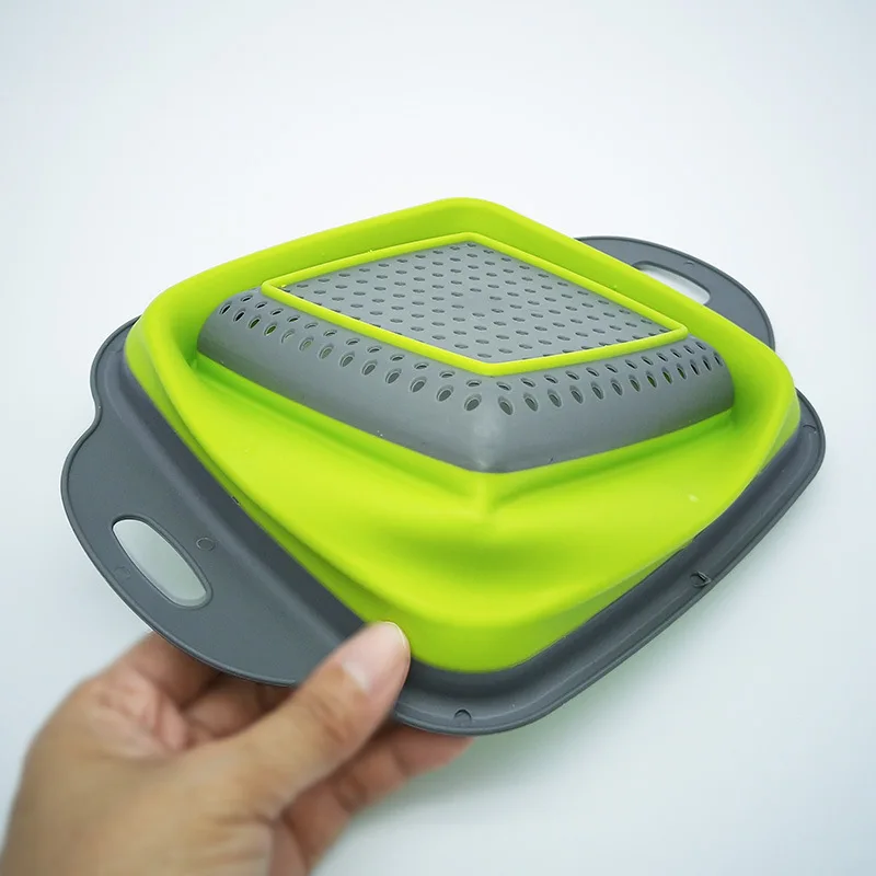 2pk Square Shape Silicone Plastic Kitchen Folding Colander Set With ...