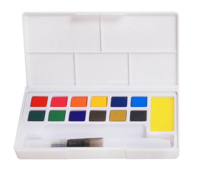 Watercolor paint travel set half pan refills 12 pcs solid pigment ...