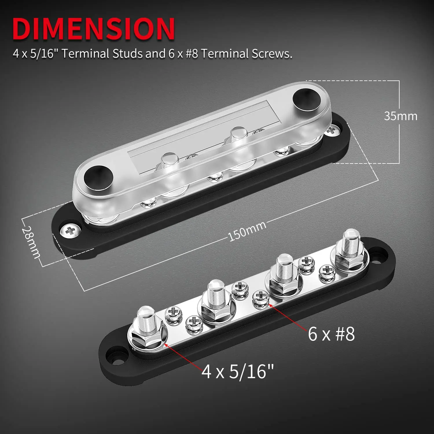 Marine Battery Ground Bus Bar Terminal Block 12V 48V 150A M8 Screw Stud ...