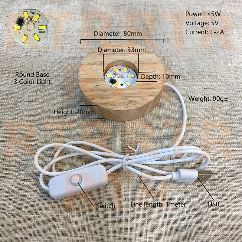 USB LED Wood Display Base - Minimalist Lighting Solutions