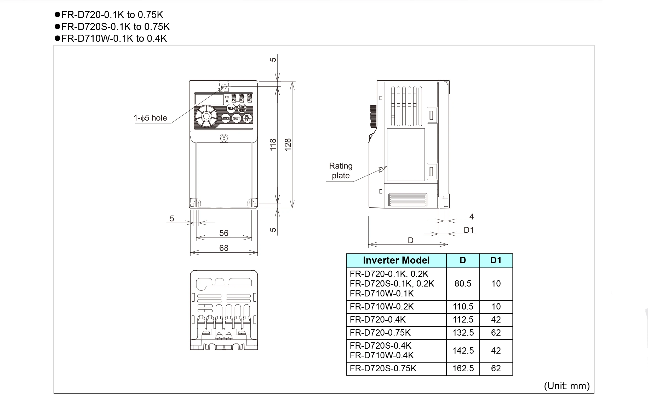 Mitsubishi D700 Series VFD - 750W 220V 3-Phase Inverter