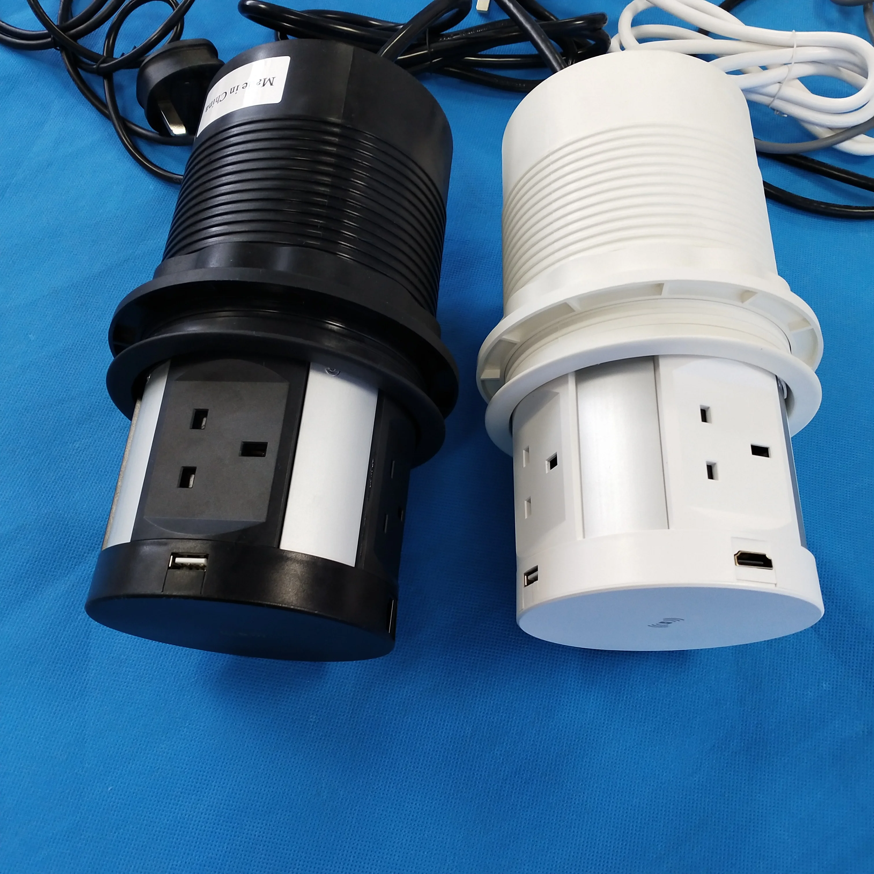 White Black Automatic Pop Up Power Tower 4 Uk Power 2 Rj45 2 Usb Qi ...