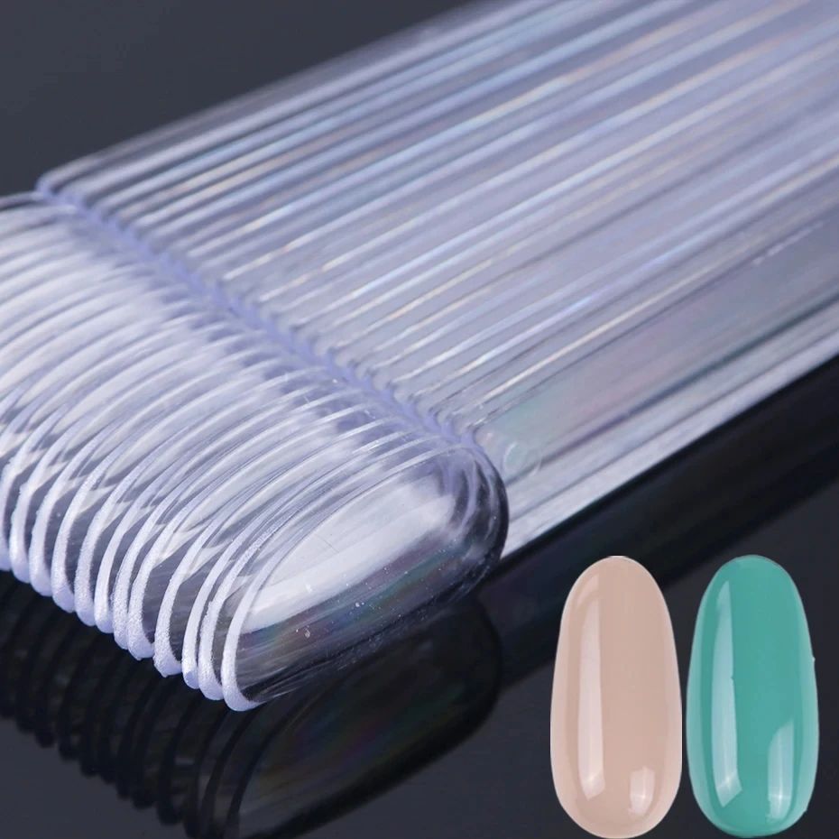 50pcs False Nail Display Tips Clear Nature Color Oval Square Fan Style ...