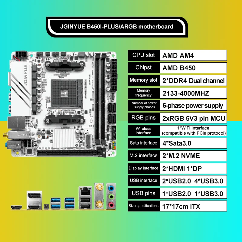 JGINYUE B450I-PLUS ARGB Mini ITX Gaming Motherboard