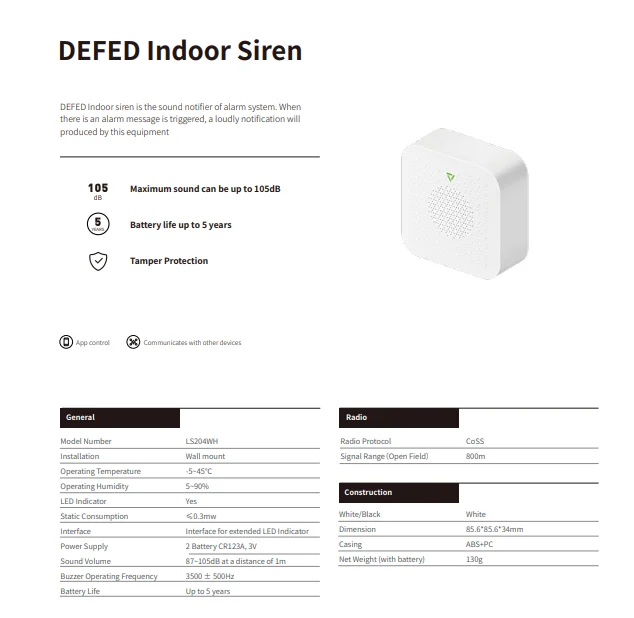 Defed Indoor Siren Smart Life Wifi Usb Siren Alarm Detector Sensor ...