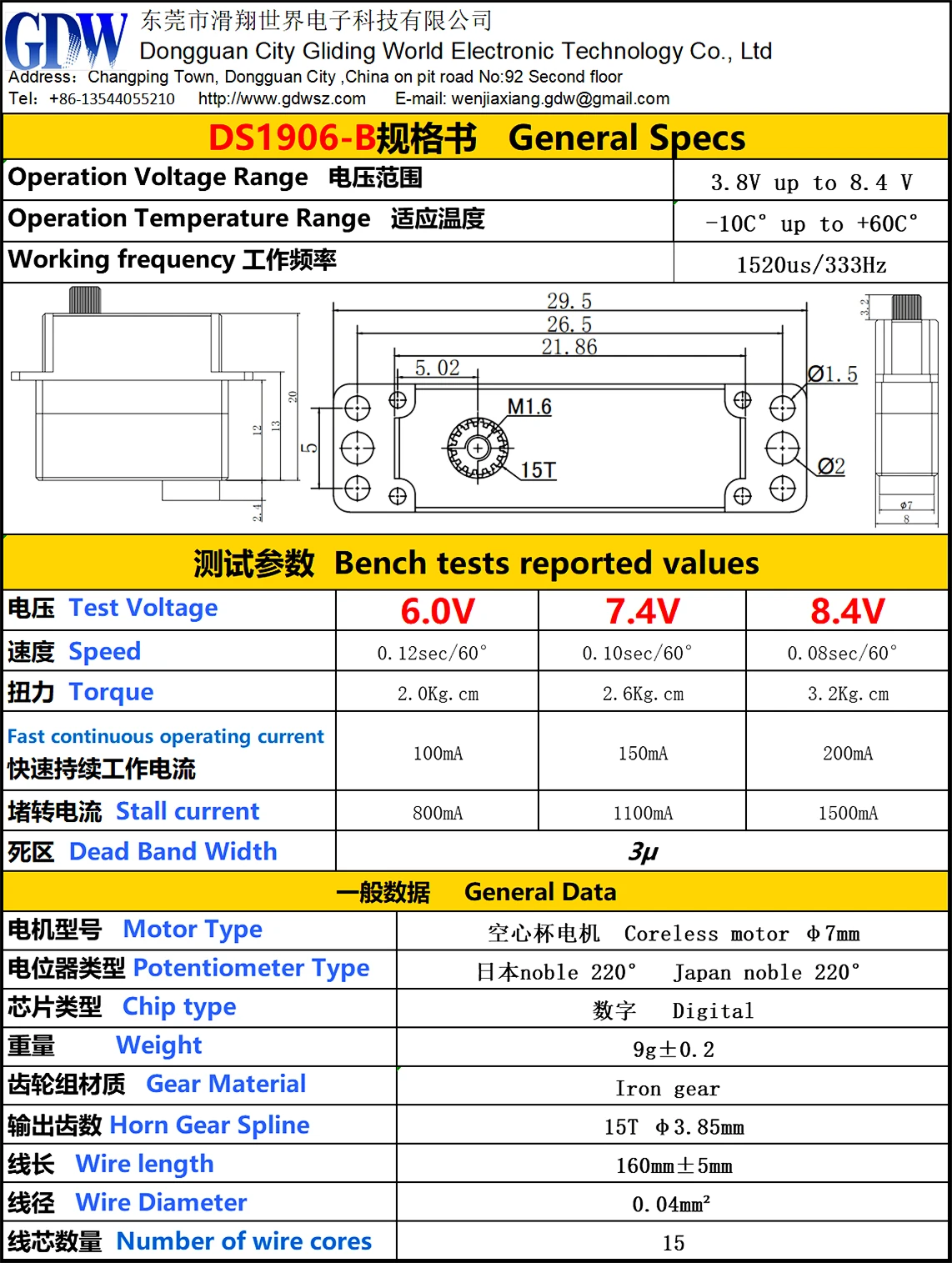 GDW DS1906B 3.2KG Torque Servo - High-Speed Digital Model