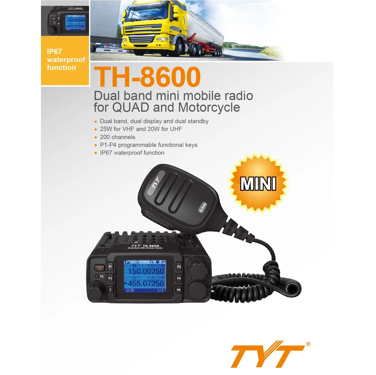 Radios para vehículos TYT TH-8600, radio móvil de doble banda, UHF, VHF, aprobado por CE, FCC ...