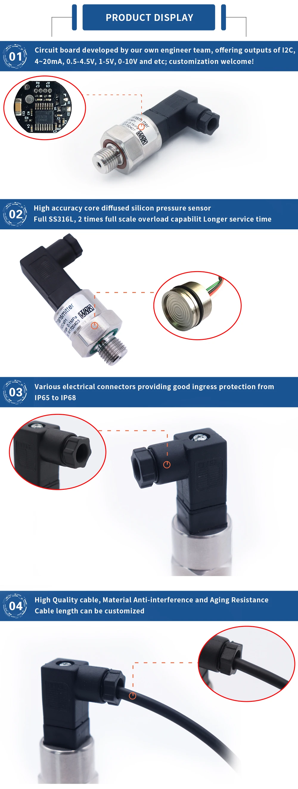 Wnk 4-20ma 0.5-4.5v Water Pressure Sensor/absolute Vacuum Pressure ...