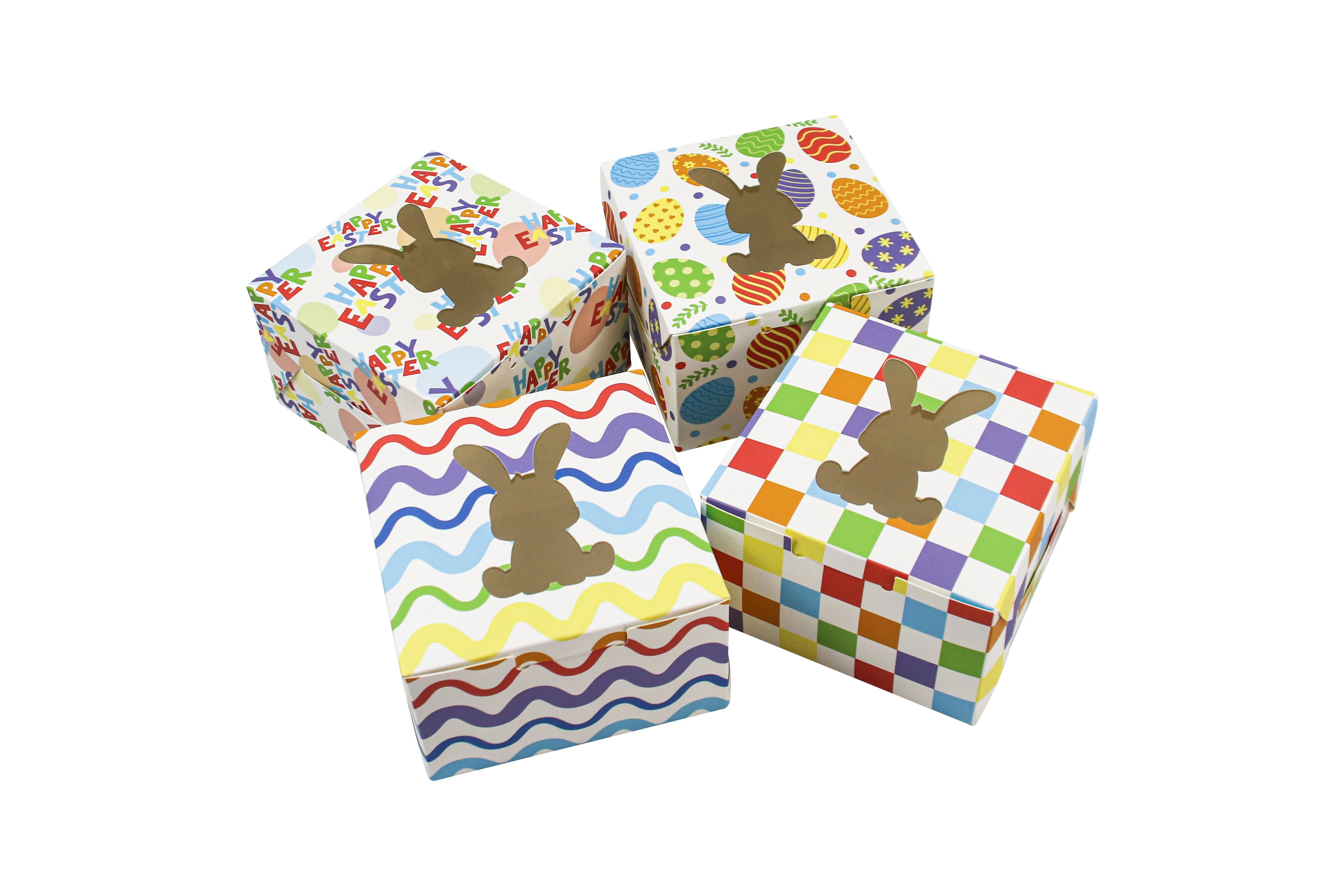 Easter Favor Candy Treat Paper Boxes With Window Multicolored Bunny ...