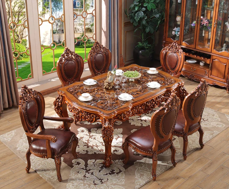 China Traditional Elegant Classic Real Wood Dining Table Set With Six ...