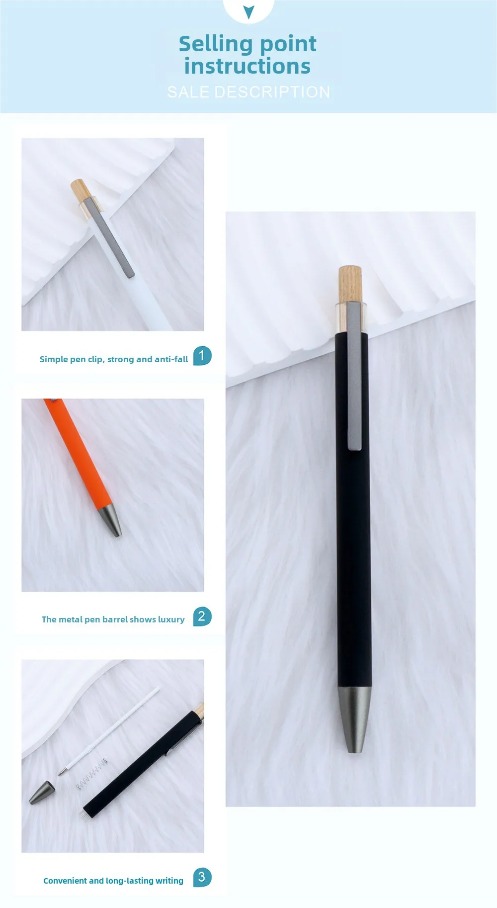 High-End Office Ballpoint Pen Bamboo Wood Cap and Aluminum Rod with ...