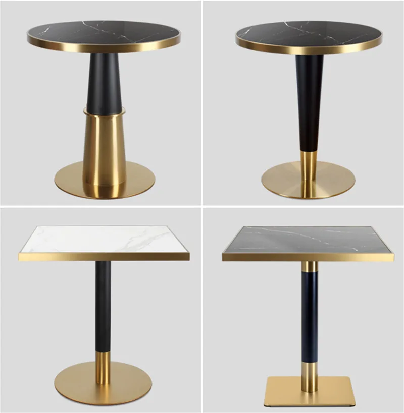 Light Luxury Modern Western Restaurant Steel Dining Table with Golden ...