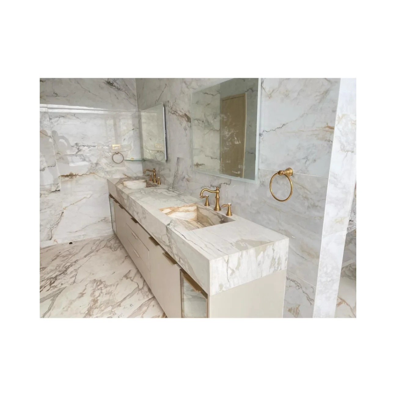 Custom Calacatta Gold Marble Vanity Tops for Double Sinks