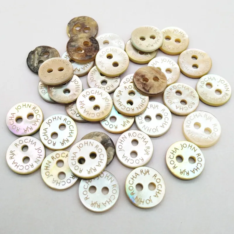 9mm 14L 2 Holes Agoya Shell Button with Engraved Logo, Customized logo ...