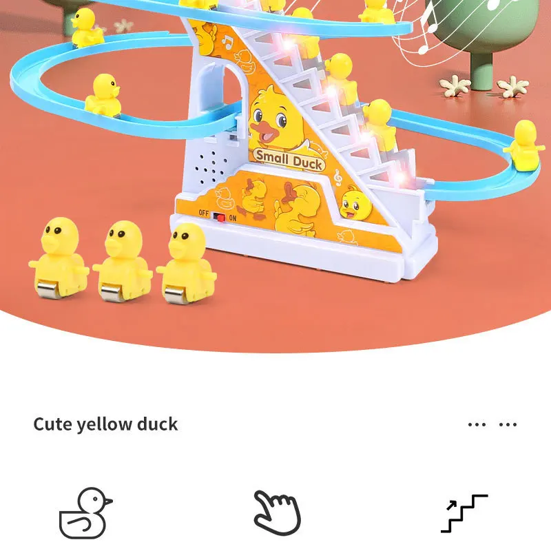 Shake Sound Little Yellow Plastic Duck Automatic Climbing Stairs Infant ...