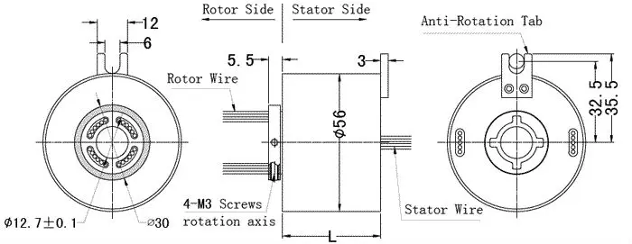 8-wire Slip Ring - 10A, 12.7mm Hole Size, 600RPM Speed