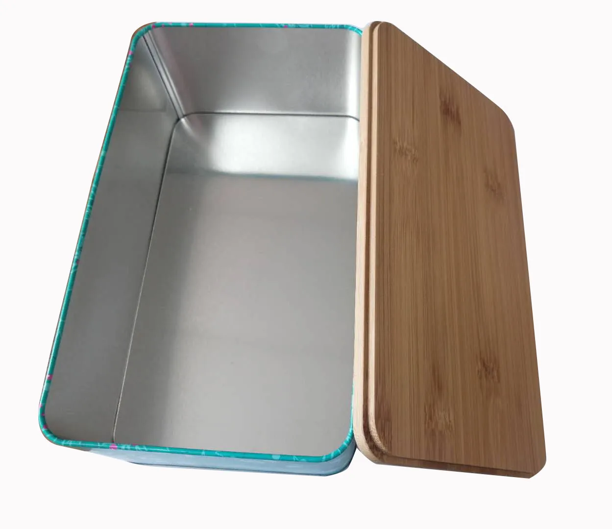High Quality Latest Design Bamboo Lid Cover Rectangular Food Tin Metal ...