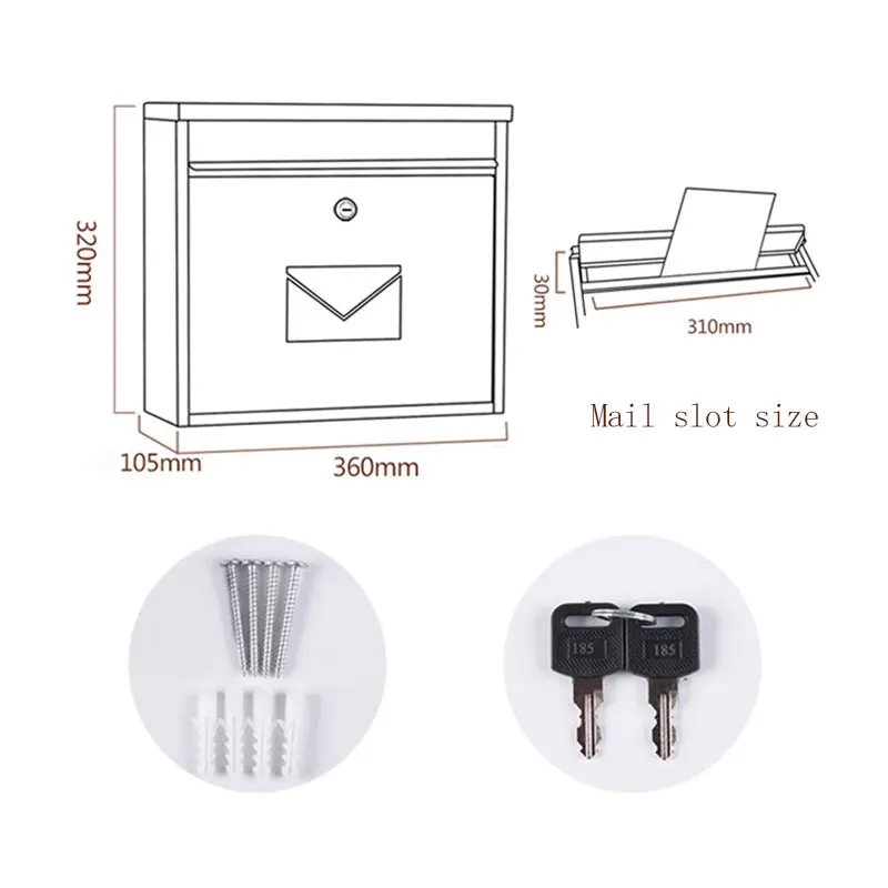 Metal Grey Color Waterproof Wall Mounted Outdoor Waterproof Mailbox ...