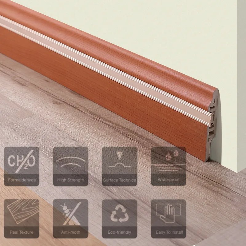 78mm Wood Texture Luxurious Pvc Skirting Boards Decorated By Aluminium ...