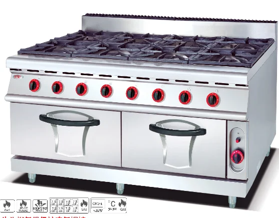 Commercial Fast Food Restaurant Gas Range with 8 burner and Gas Oven ...