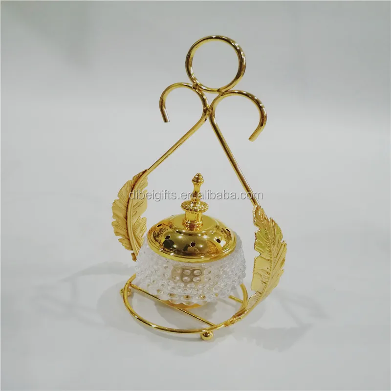 2020 Metal Gold Golden Glass Charcoal Bukhoor Incense Burner Holder ...