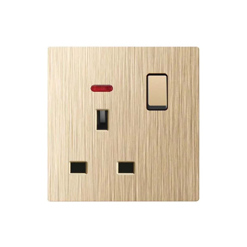 Customized 220V 16A Gold British Standard Brushed Plug Power Socket ...