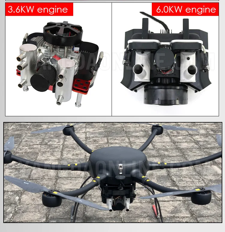 Hybrid Hexacopter Drone With 2.4kw 3.6kw 6.0kw Generator For Long Time ...
