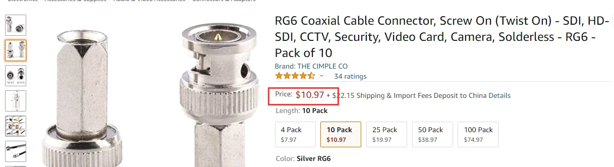 Bnc Connector Hsn Code In India 75ohm Rg6 Rg59 For Cctv Security Camera ...