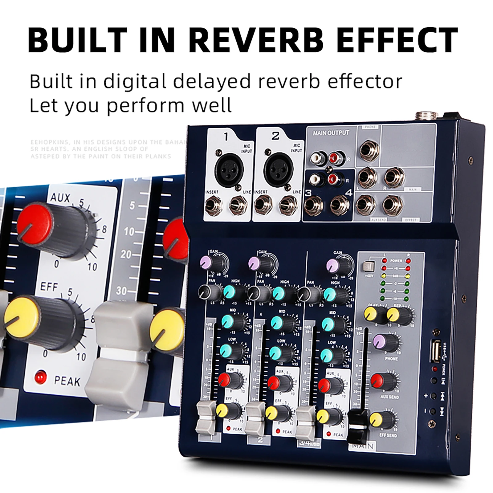 Professional Mini Audio Mixer 4 Channel USB Interface, +48V Phantom ...