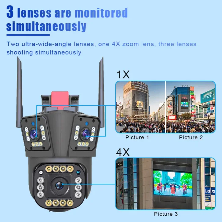 3 Lens 6MP Wireless Security Camera with IP66 Waterproofing