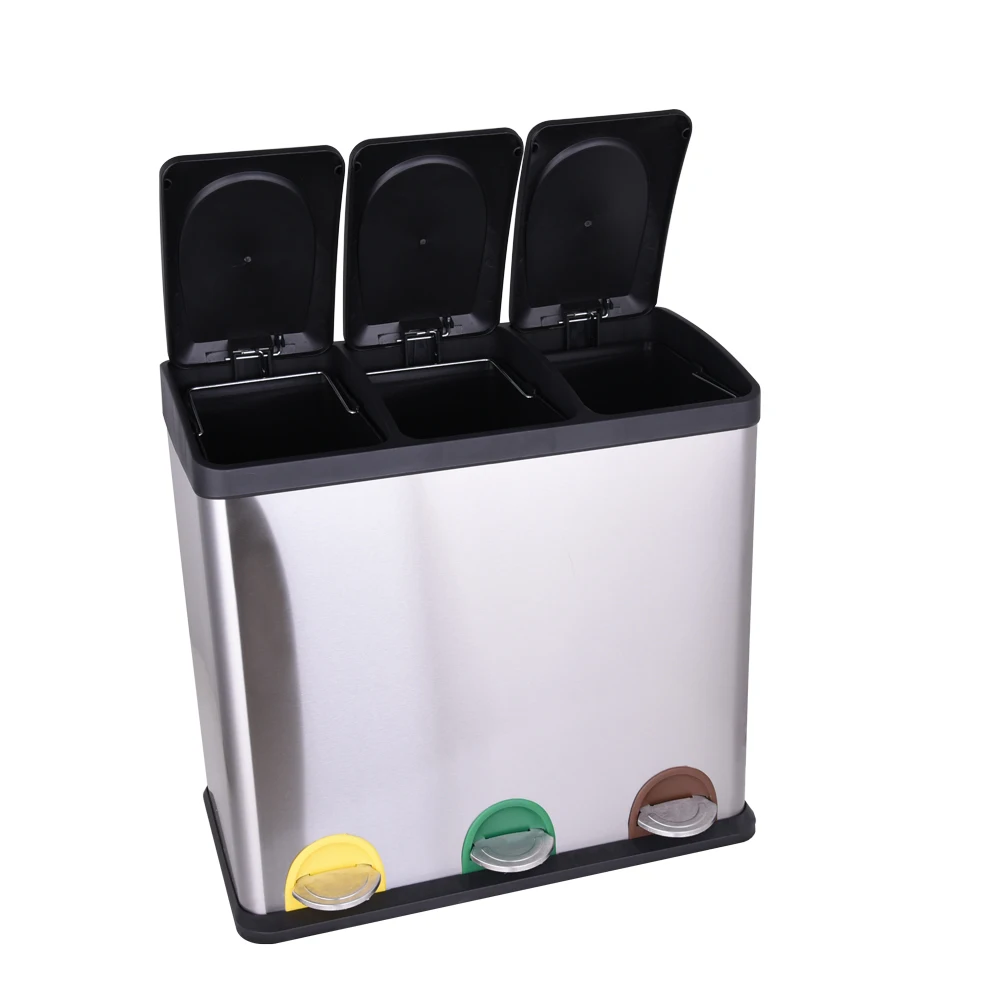 Indoor 24l 45l 54l 3 Compartments 3 In 1 Recycling Stainless Steel ...