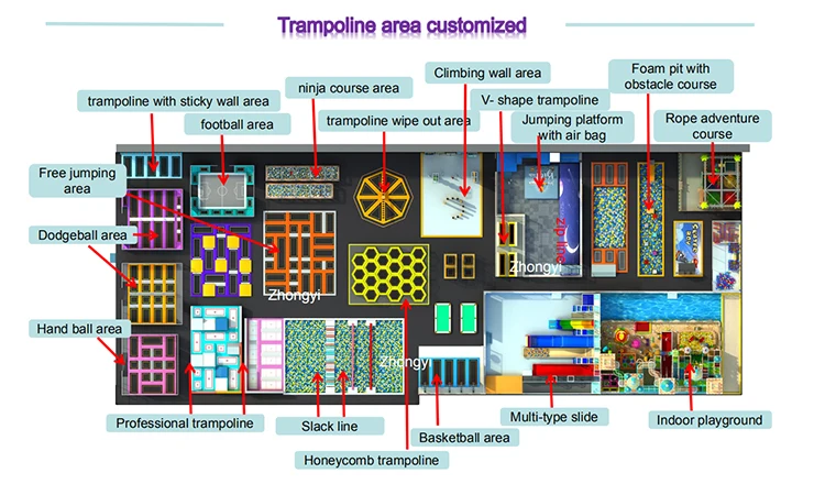 Zhongyi Adults Kid Indoor Amusement Jump Trampoline Park