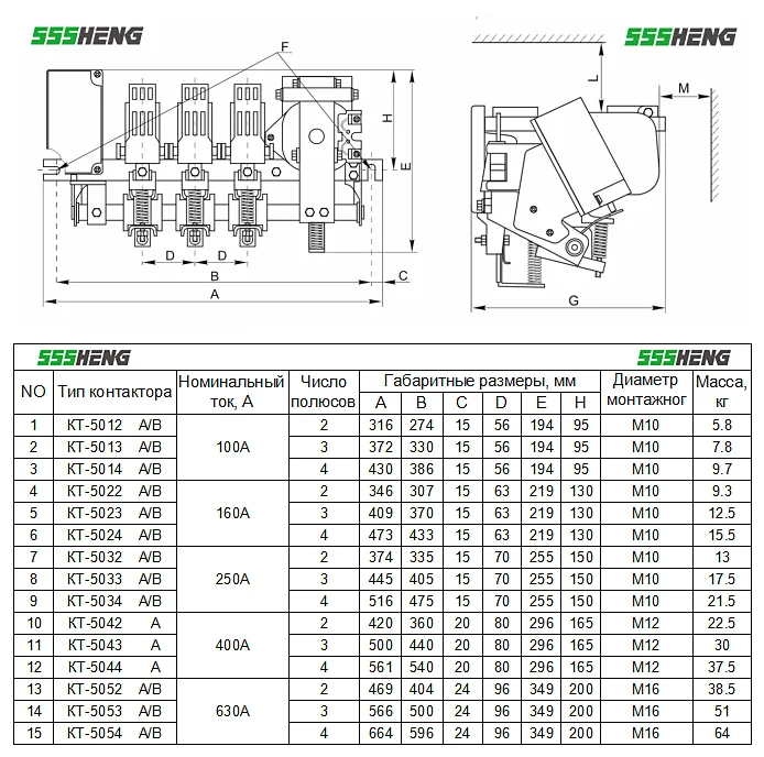 SSSHENG Russian Contactor KT5000 Electrical Contactor KT5013 3-phase ...