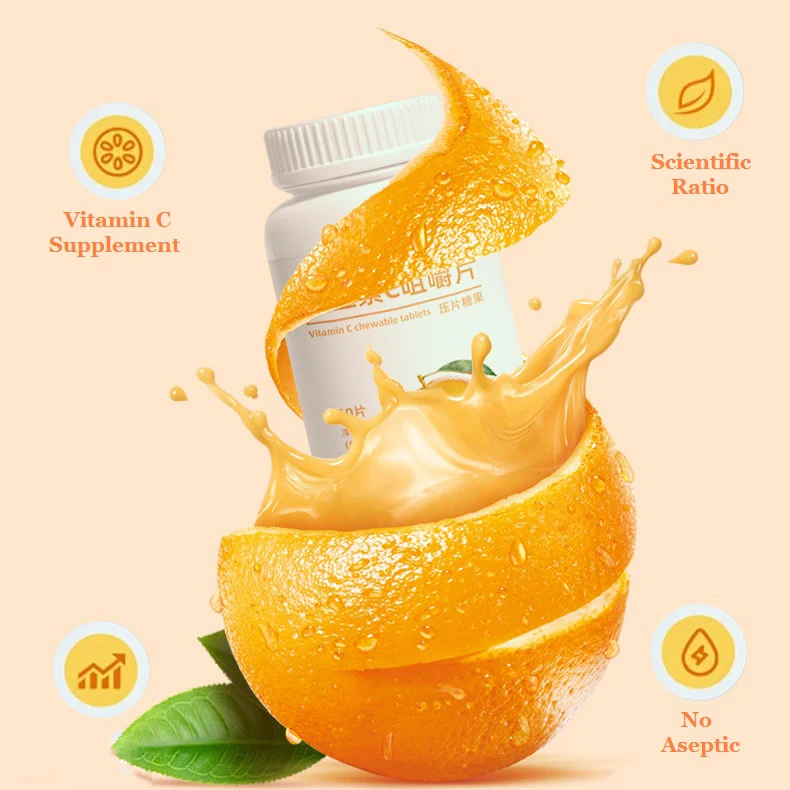 Orange Flavored Compressed Tablets Vitamin C Candy VC Supplement ...