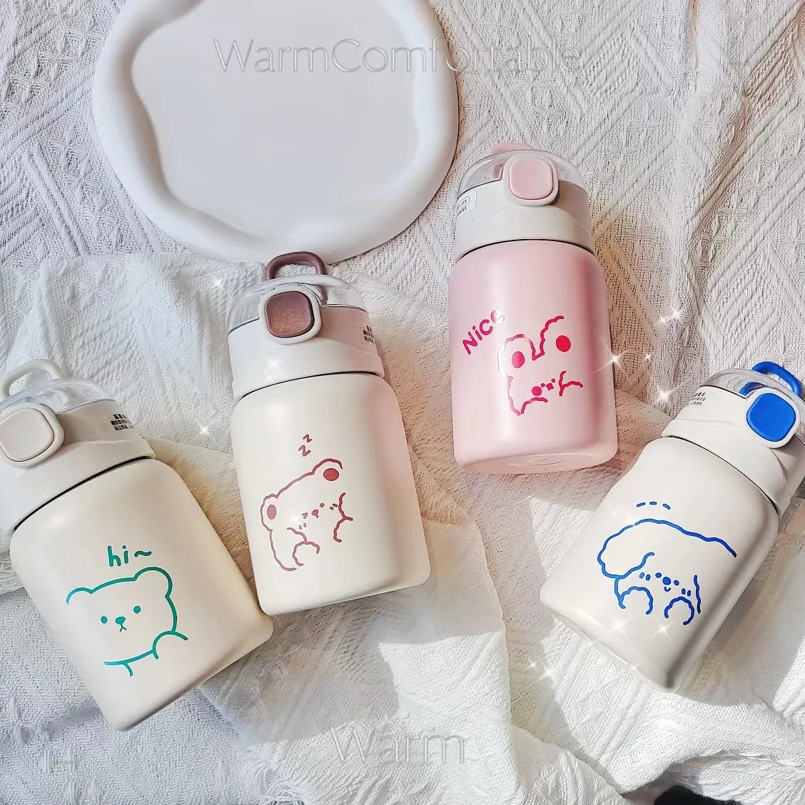 Cute Thermal Insulated Bottle Simple Cute Style Stainless Steel ...