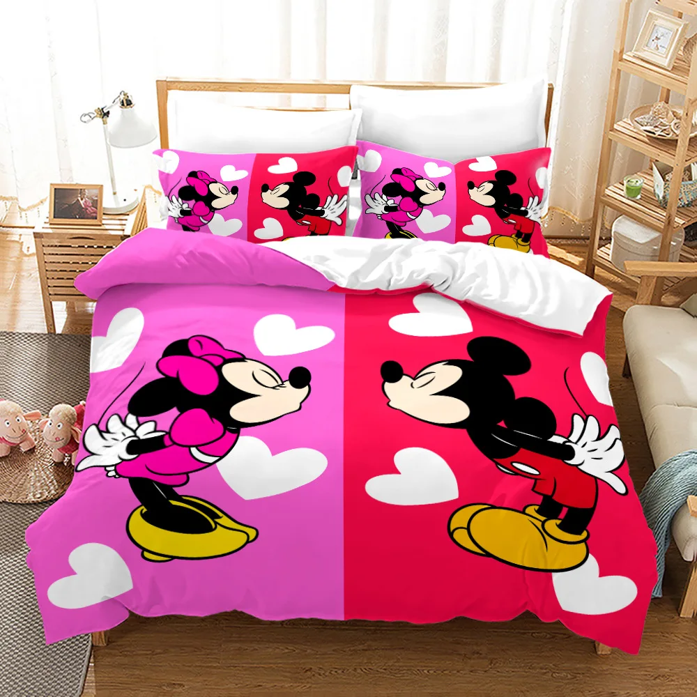 3d Cartoon Style Mickey Mouse Minnie Printed Three Pieces Bedding Set ...