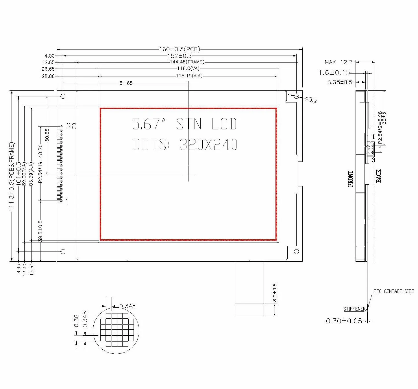 320x240 Black and White LCD Screen - 5.7 Inch HEXING Module