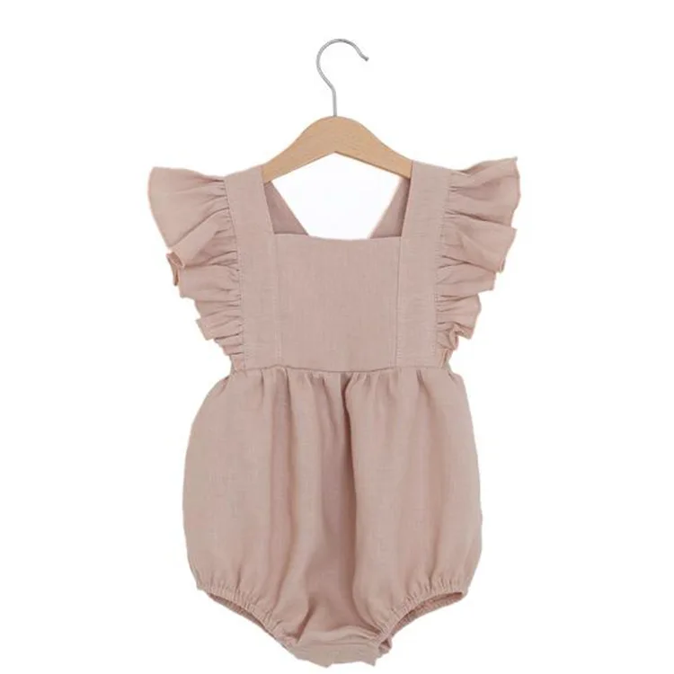 Wholesale Plain Baby Summer Ruffle Romper Linen Baby Flutter Romper ...