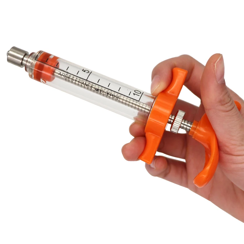 Plastic Steel Veterinary Reusable Syringe Animal Injector 10ml 20ml For ...
