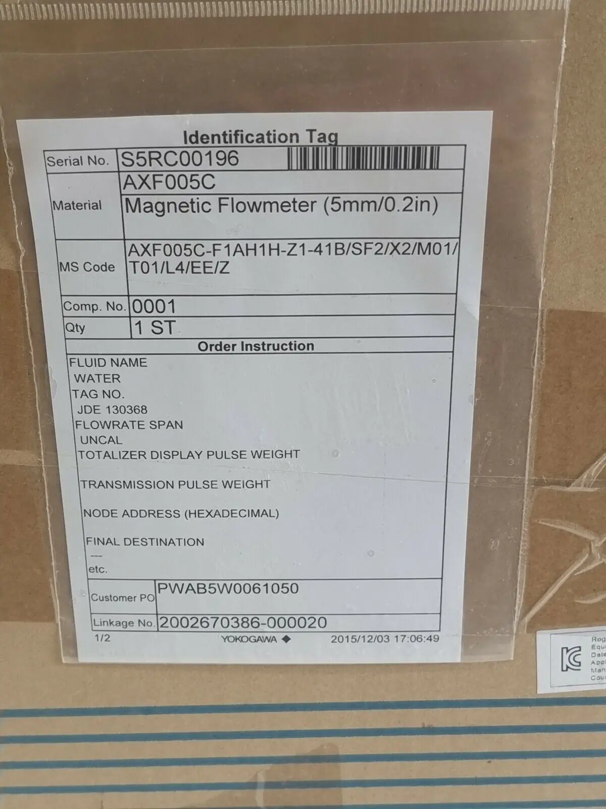 Yokogawa Admag Axf100g Axf005c-f1ah1h-z1-41bsf2x2m01t01l4eez Magnetic ...