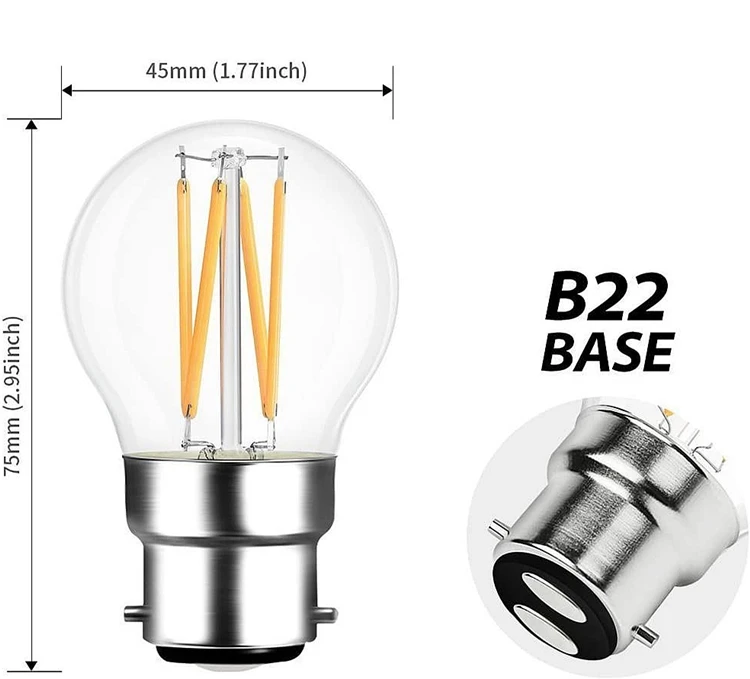 Pes Saa Etl B22 E26 E27 12v 24v 36v Edison G45 Retro Light 2w 4w 6w G45 Filament Bulb - Buy G45 ...