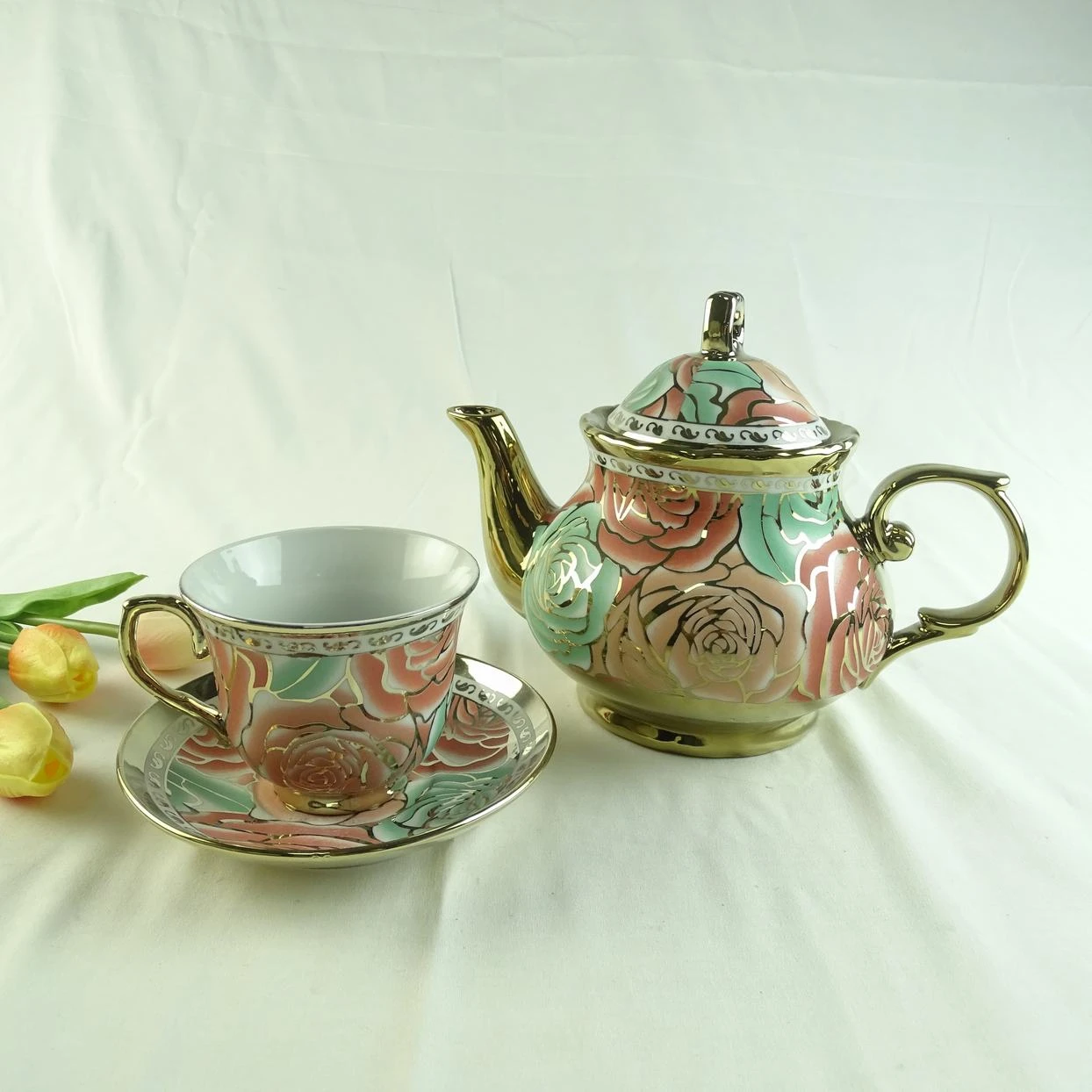 6 Tea Cup Saucer Set With Stand Customer Made Tea Cups And Saucers 6 ...