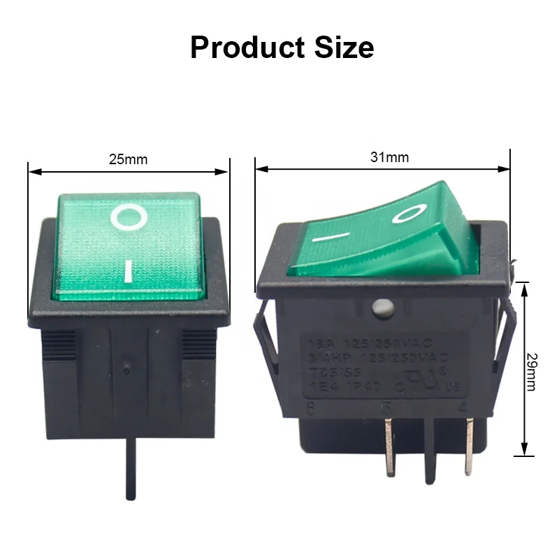 250V 16A Green Light 4pin on off Dpst Rocker Switches - Onegol