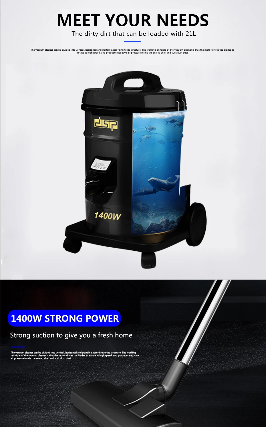 DSP Vacuum Cleaner - 1400W Powerful Handheld for Households