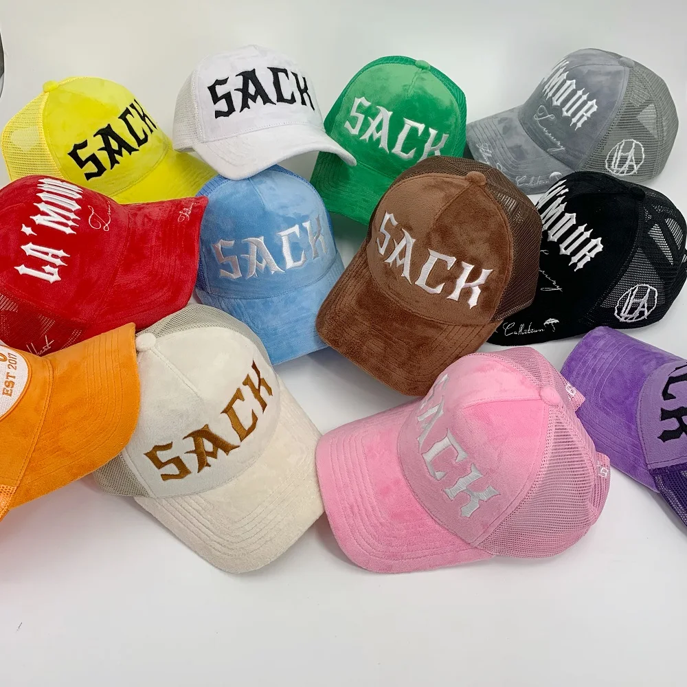 Custom High Quality 3d Embroidered Velvet Trucker Hat Suede Trucker ...