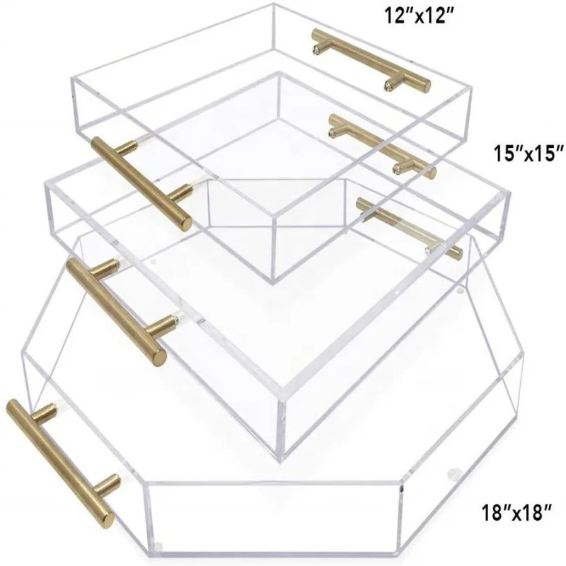 Custom Clear Acrylic Perspex Octagon Food Tray With Gold Handle - Buy ...